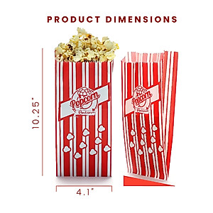 Packsure Popcorn Bags 100pcs, Red & White - 1 oz Thick & Premium 45 GSM Greaseproof Paper with Ziplock Packaging - Perfect Popcorn Bags for Party for Movie Theater & Carnivals (3.5 x 2 x 8 inches)