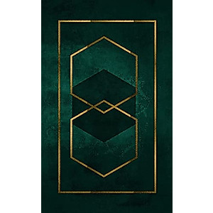Luxury Emerald Green Gold Geometric Area Rug, Golden Lines on Blue Background Living Room Rugs, Non Slip Machine Washable Easy Care Carpet for Indoor Hallway Dining Room Home Decor - 5.3 ft x 6.6 ft