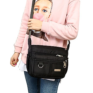 Iyasen Nylon Multi-Pocket Crossbody Purse Bags for Women Messenger Bag Lightweight Travel Waterproof Shoulder Bag (Black)