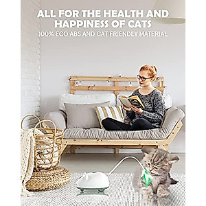 Bumfey 4-in-1 Automatic Cat Mice Toys for Indoor Cats, Interactive Electric Moving Cat Toys with Feather, LED Lights, Bird Sound, Laser, Smart Kitten Toys for Pet Exercise Playing