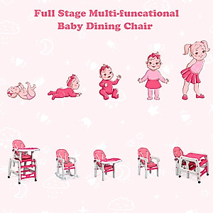 INFANS 5 in 1 Baby High Chair, Convertible Toddler Table Chair Set, Rocking Chair, Multi-Function Seat with Lockable Universal Wheels, Adjustable Seat Back, Removable Trays (Pink)