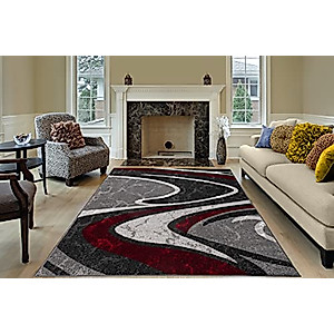Ladole Rugs Innovative Spirals Abstract Pattern Area Rug Living Room Bedroom Entrance Hallway Carpet in Red Grey Black 5x8 (5'3" x 7'6" 160cm x 230cm) 5x7 8x10 9x12 2x10 4x6 feet
