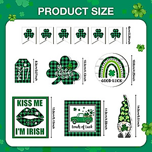 12 Pieces St. Patrick's Day Tiered Tray Decor Buffalo Plaid Table Wooden Sign Decorations Gnome Tabletop Heart Sign Decor for St. Patrick's Day Party Home Kitchen Holiday