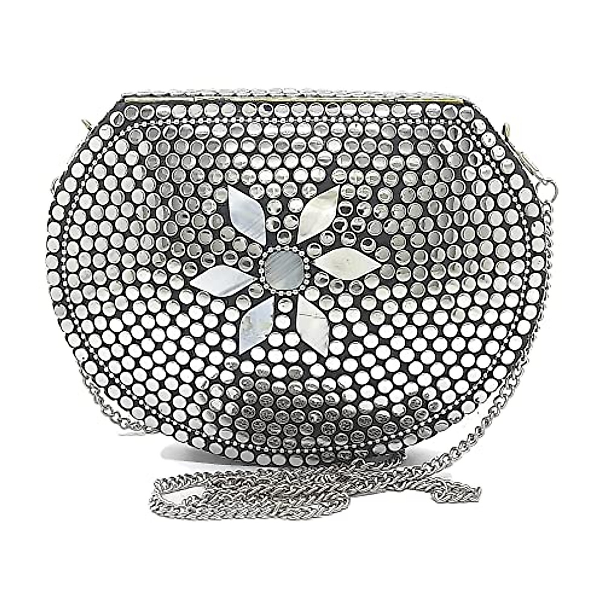 Trend Overseas Silver metal Beaded Ethnic purse Girls Bridal Bag cross body bag for women/Girl party clutch Metal clutches Vintage Brass