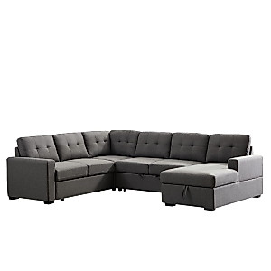 U-Shaped Corner 6 Seater Sofa & Couch Convertible Sleeper Sectional Sofa with Pull Out Sofabed & Sleeper Couch Bed and Storage Chaise for Home Office Apartment Living Room Furniture Sets, Dark Gray