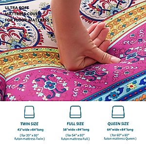 MAXYOYO Mattress Cover for Traditional Japanese Futon Mattress, Futon Floor Mattress Cover with Zipper, Super Soft and Machine Washable, Boho Style, Full