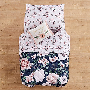 Levtex Baby - Fiori Toddler Bed Set - Black, Blush, Pink, White - Bold Floral - 5 Piece Set Includes Reversible Quilt, Fitted Sheet, Flat Sheet, Pillow Case, Decorative Pilow