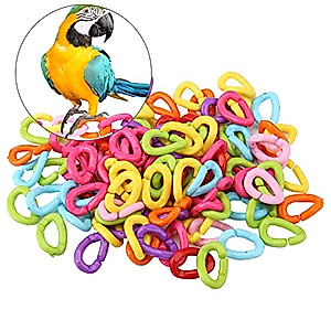 100Pcs Plastic Bird C-Clips Hooks Chain Links DIY Parrot Toys Mix Color for Parrots