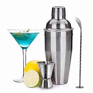 3PCS Cocktail Shaker Bar Tool Set, 24oz Bar Shaker with Measuring Jigger and Mixing Spoon, Stainless Steel Rustproof Drink Mixer for Cocktail