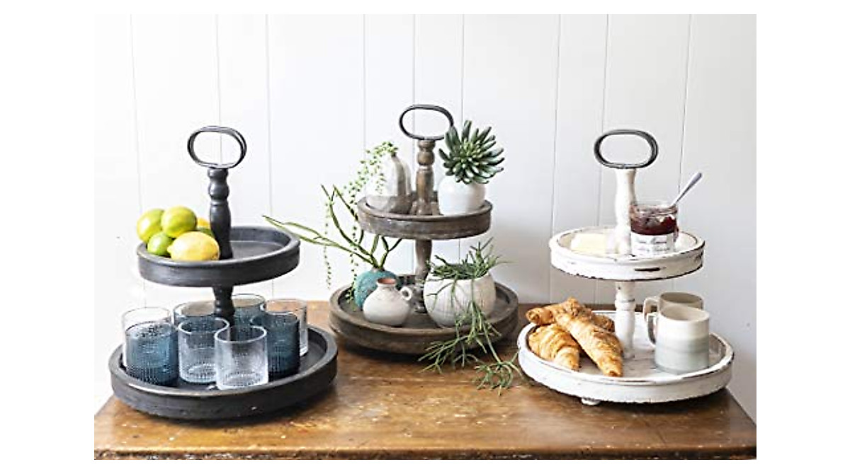 Creative Co-Op Two-Tier Rustic Tray with Metal Handle | 15x15 Inch