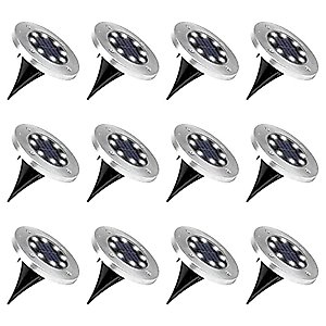 SEVNNES Solar Ground Light 12 Packs, Solar Ground Light Outdoor Waterproof 8 LED Disk Lights for Yard Landscape Lawn Walkway Garden(Cold White)