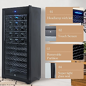 Acekool 80 Bottle Wine Cooler Refrigerator with Stainless Steel & Tempered Glass, Intelligent Digital Control Wine Fridge, Freestanding Built-in Wine Cooler for Red White Wine, Champagne, Beer