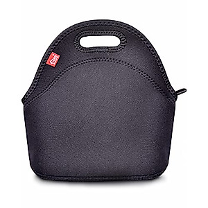 yookee home Black Lunch Bag, Insulated Lunch Box, Thick and Reusable Thermal Lunch Tote Bag, Small Neoprene Lunchbags with Zipper for Adults Kids Nurse Teacher School Work Outdoor Travel Picnic