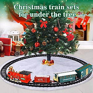 BainGesk Train Set with Steam Locomotive Engine, Christmas Train Set for Christmas Tree, Electric Train Toys with Smoke, Light & Sounds, for 3 4 5 6 7 8+ Year Old Boys Girls