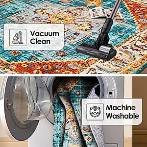 INGEROOM Washable Area Rugs for Living Room Vintage Large Area Rug 5×7 Boho Rug Non-Slip Carpet Machine Washable Area Rugs for Bedroom and Kitchen Made of Faux Wool Ruggable Rugs