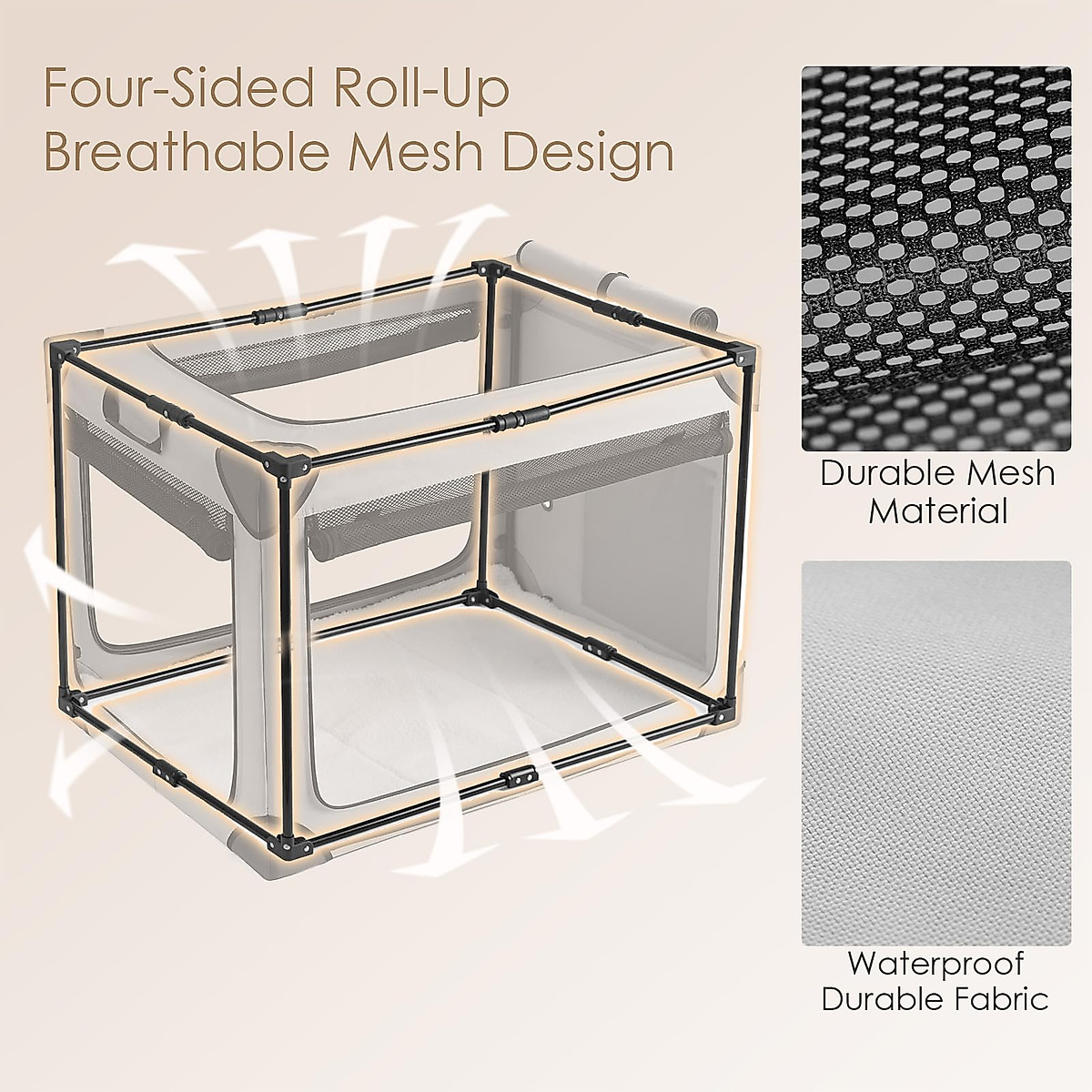 EHEYCIGA Collapsible Dog Crate 26 Inches, Soft Portable Dog Crate for Small Dogs, Travel Dog Kennel Indoor & Outside, Foldable Dog Crate with 4-Door Mesh Windows