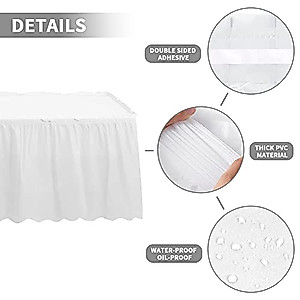 4 Pack Table Skirt 29 in x 14 ft Tablecloth Disposable Table Cover Reusable Stain Proof Plastic Table Skirts for Rectangle or Round Tables for Party, Wedding, Reception, Birthday (White)