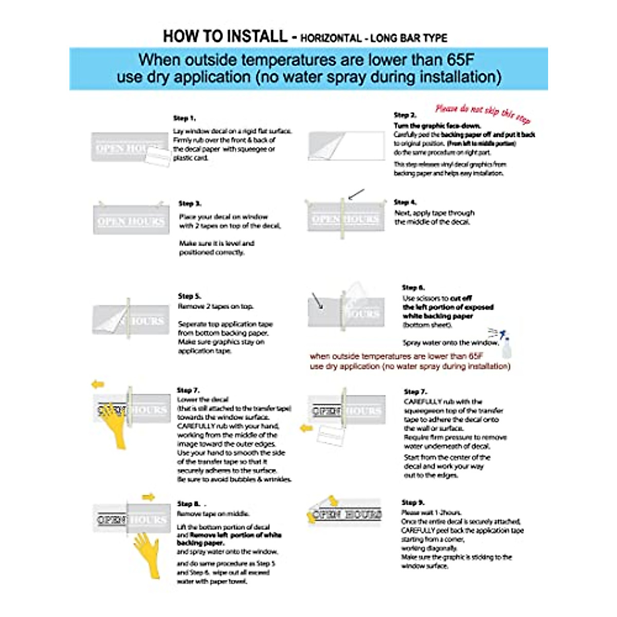 Simple Custom Business Hour Window Decal - Text Lines with an Arrow Shape Decal - Vinyl Custom Lettering, Glass Door Sign - Free Squeegee - Easy Install Manual (3"X28")