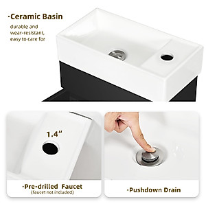 DWVO 16 Inch Bathroom Vanity Sink Combo for Small Space, Freestanding Bathroom Cabinet with Undermount Ceramic Sink, Modern Bathroom Storage Vanity Soft-Close Doors, Black