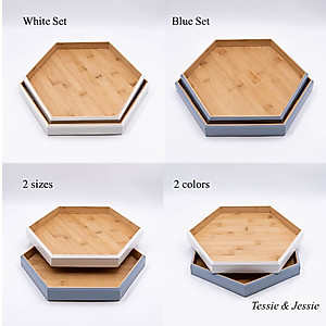 Serving Tray Hexagon Large Decorative Tray, 12" Seasoning Organizer for Kitchen, Candle Holder Tray, Bread Plates, Food Tray Platter, Fruit Trays, Dinner Plates by Tessie & Jessie (Blue, Small)