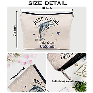 Dolphin Gifts,Just a Girl Who Loves Dolphin Dolphins Cosmetic Bag,Dolphin Gifts for Women,Blue Watercolor Dolphin Decorative Women's Makeup Bag Zipper Pouch Travel Toiletry,Gifts for Dolphin Lovers