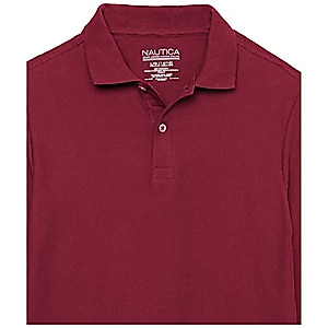 Nautica Boys' School Uniform Long Sleeve Polo Shirt, Button Closure, Comfortable, Breathable Fabric, Burgundy, 8