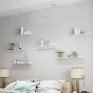 Ihomepark 20 Inch Metal Floating Shelves for Wall, Industrial Modern Steel White Shelf for Living Room, Bathroom, Kitchen and Office