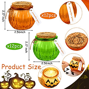 MTLEE 24 Pcs Fall Candles Bulk Pumpkin Shaped Thanksgiving Candles with Lid and 24 DIY Sticker Pumpkin Ghost Candle Bulk for Fall Autumn Housewarming Party Decoration Gift(Green, Yellow)