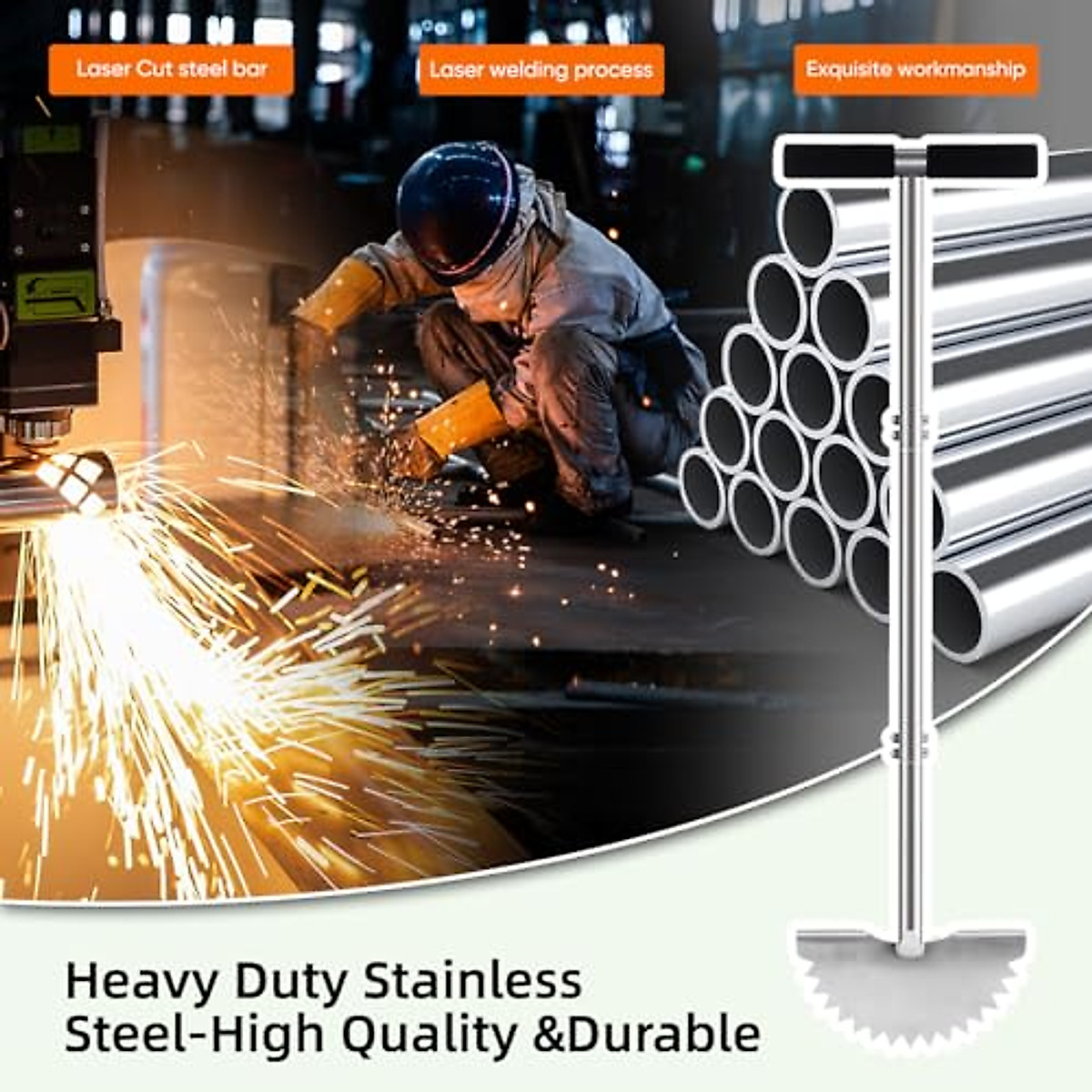 Fadown Edger Lawn Tool Half Moon Lawn Edger with Saw-Tooth Blade for Cleaning Edges Along Sidewalks Driveways Garden Flower Beds-Made of Stainless Steel with T-Grip Handle