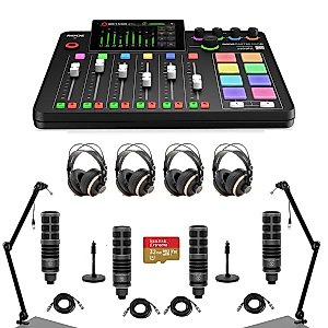 Rode RODECaster Pro II Integrated Audio Production Studio Console Bundle with 4x Cardioid Dynamic Broadcast Microphone, 4x Headphones, 2x Broadcast Arm, 2x Mic Stand, 4x Cable, 32GB Memory Card
