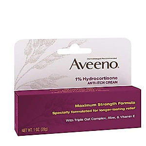 Aveeno Maximum Strength 1% Hydrocortisone Anti-Itch Cream with Pure Oat Essence, Triple Oat Complex, Aloe & Vitamin E, for Itch, Rash & Redness Relief, 1 oz Pack of 2