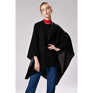 Lncropo Women's Shawls Wraps Winter Open Front Poncho Cape Oversized Cardigan Sweater,Series 1-2-black