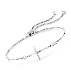 Ross-Simons 0.10 ct. t.w. Diamond Sideways Cross Bolo Bracelet in Sterling Silver