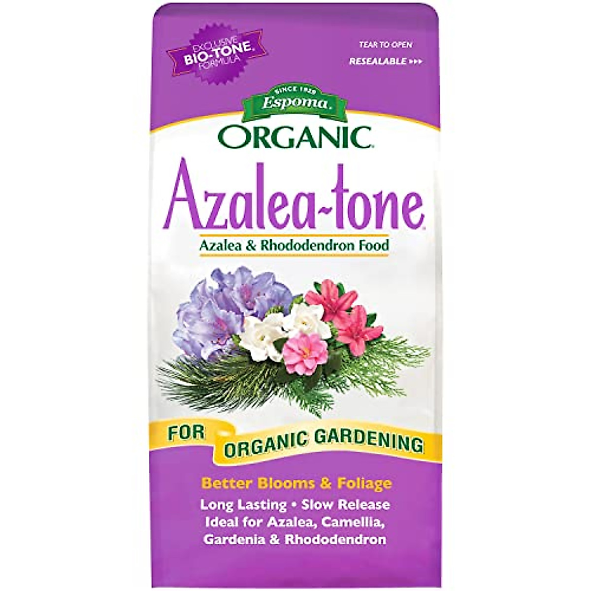 Espoma Organic Azalea-Tone 4-3-4 Natural & Organic Fertilizer and Plant Food for All Flowering Evergreen Shrubs. 4 lb. Bag. Use for Planting & Feeding to Promote Growth & Blooming - Pack of 2