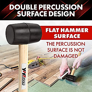 YIYITOOLS YY-2-005 Rubber Mallet Hammer With Wood Handle–8-oz, black