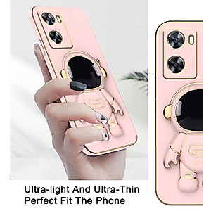 Compatible with Oppo A57s Case with Plating Creative Astronaut Cartoon Holder Pink, for Oppo A57 4g Phone Case Silicone Shockproof Stand Soft TPU Protective Slim Cover (Pink)