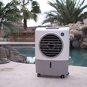 Hessaire Portable Heavy Duty Outdoor Evaporative Air Cooler Humidifier with High Density Grid Media Pad and Water Level Display, White