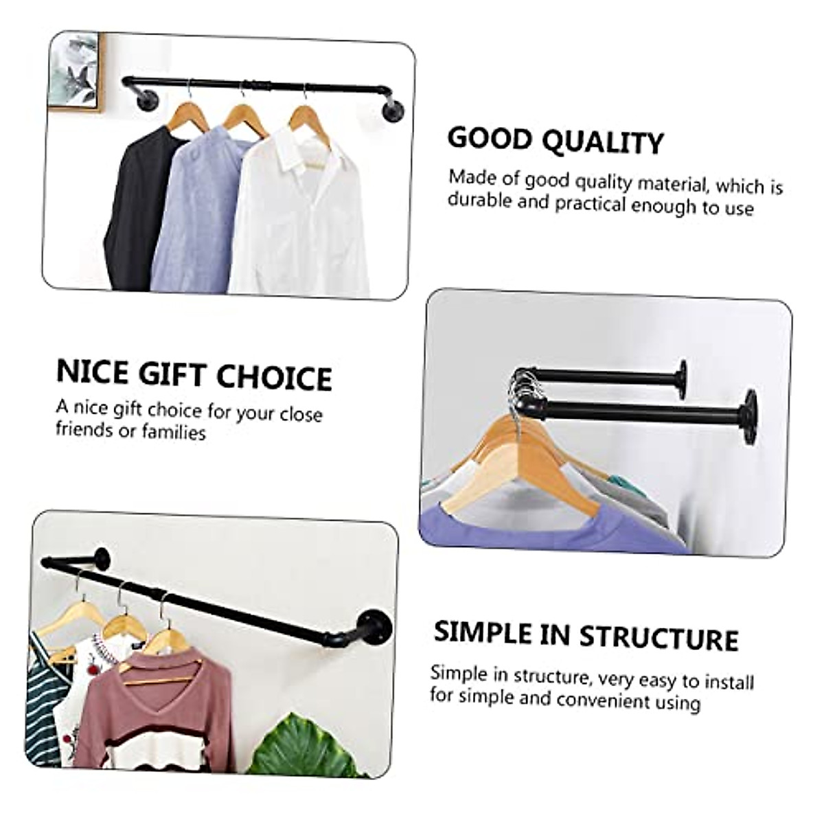 Levemolo 1pc Wall Hanger Outfit Hangers Metal Coat Hanger Wall Mounted Clothes Rack Closet Storage Rod Iron Pipe Metal Clothing Rack Decorative Clothing Hanger Metal Clothing Hanger Props