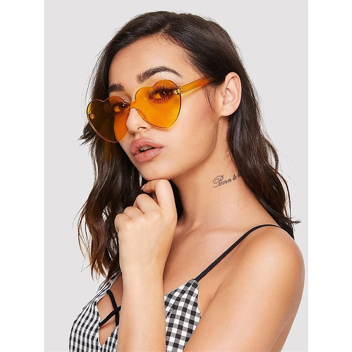 ADE WU Heart Shaped Sunglasses For Women, Cute Transparent Candy Color Lens Orange Heart Glasses Festival Party Favor