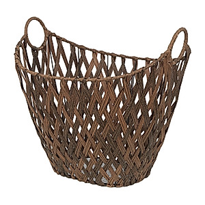Deco 79 Plastic Rattan Geometric Decorative and Functional Storage Basket Open Frame Woven Basket Organizer with Ring Handles, Basket for Storage 21" x 17" x 19", Bronze