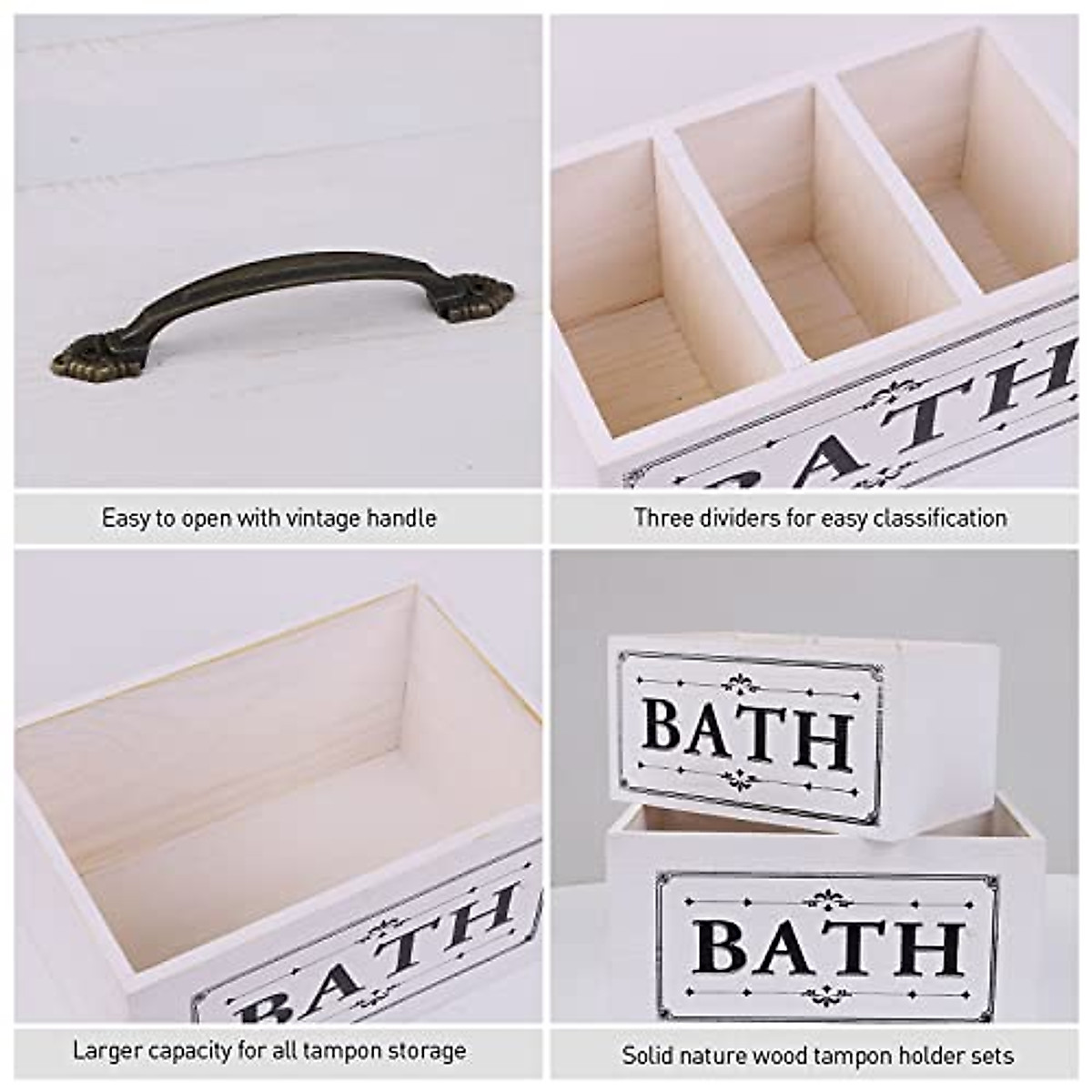 Wood Tampon Holder, Bathroom Farmhouse Pad Storage Container, Rustic Bathroom Storage Bin with Lid, Period Organizer for Women, Ladies, Girls, Feminine Products Caddy for Swabs, Cotton Balls, 2 Pack