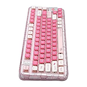 Wired Gaming Keyboard, 80 Keys Mechanical Keyboard Full Key Hot Swappable Pink Bluetooth RGB Backlight 2.4Ghz Wireless TypeC Wired for PC