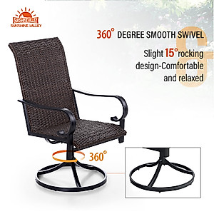 SUNSHINE VALLEY Outdoor Dining Sets,Wicker Swivel Chairs for 6,66.9" x 38" x29.1" Rectangular Outdoor Dining Table with Rounded Support,Patio Rattan Dining Sets for Outdoor Kitchen Lawn Garden,Deck