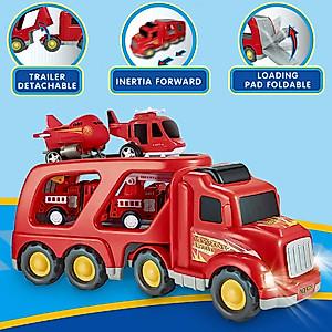 SLENPET Construction Truck Toys for 3 Years Old Boys Kids Toddlers, Vehicles Toy Set with Light and Sound, Large Transport Cargo Truck, Small Excavator, Crane, Mixer, Dumper Truck 5 in 1 Playset