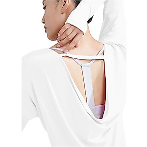 Bestisun Long Sleeve Yoga Tops Loose Backless Yoga Shirts Womens Gym Yoga Clothes Long Sleeve Activewear Tunic Workout Tops for Women Loose fit White M