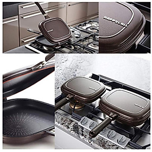 Happycall Korea Titanium Thermal Cycling Comb pattern Coating Double-sided Pan Chocolate Pearl 11.8inch x 10.1inchx 3 inch