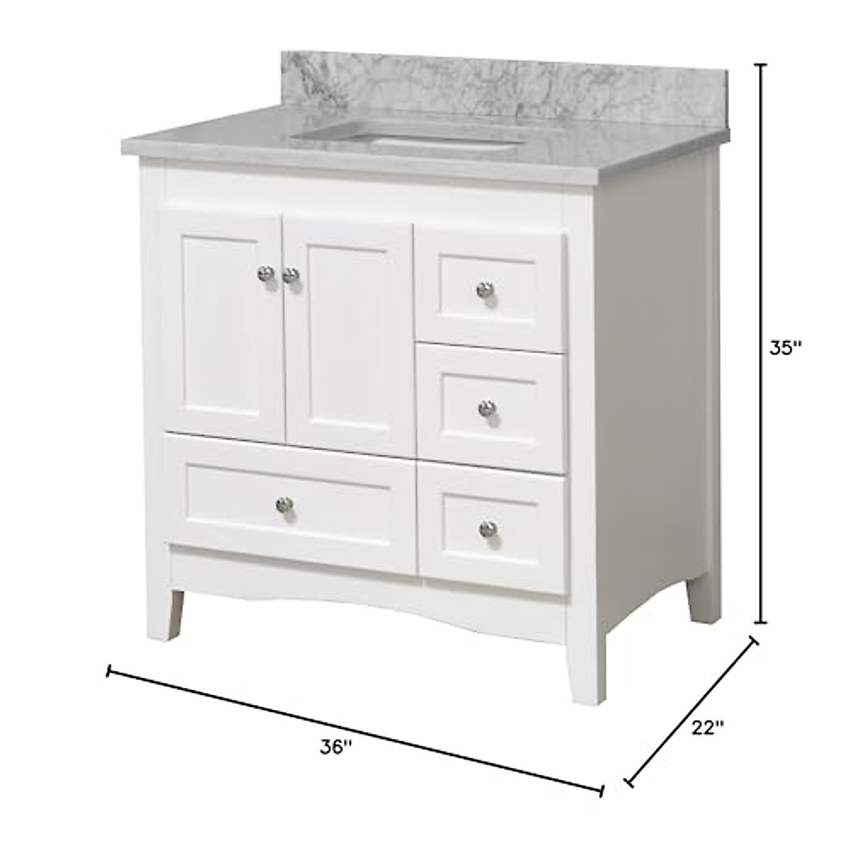 Abbey 36-inch Bathroom Vanity (White/Carrara Marble): Includes White Cabinet with Authentic Italian Carrara Marble Countertop and White Ceramic Sink