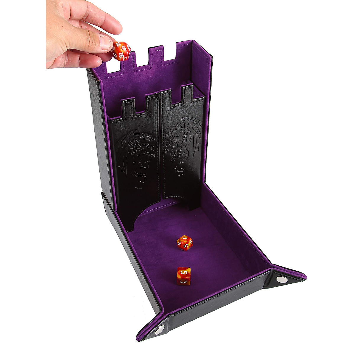 Forged Dice Co. Draco Castle Foldable Dice Tray and Dice Tower - Foldable DND Dice Tray and Dice Rolling Tray Tower - Perfect for Dungeons and Dragons RPG and Tabletop Gaming - Purple