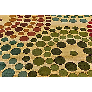 Unique Loom Modern Collection Geometric, Abstract, Circles, Colorful, Indoor and Outdoor Area Rug, 5 ft 3 in x 8 ft, Beige/Blue