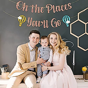 MonMon & Craft Oh The Places You'll Go Banner/Retirement Sign/Graduation Banner Decor/Travel Theme Party Decorations Rose Gold Glitter